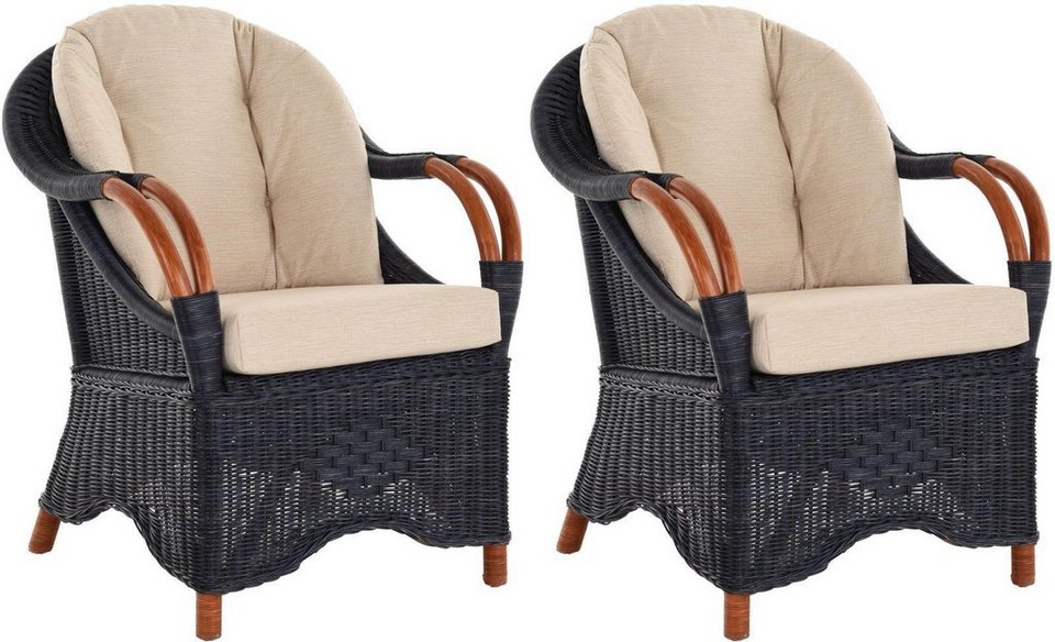 Krines Home Loungesessel 2er Set Wintergarten Rattansessel Natur Rattan